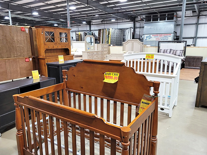 The baby furniture section – where future nurseries are born and wallet panic attacks go to die. Quality cribs at prices that leave room in the budget for diapers.