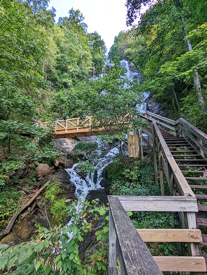 Engineering meets nature in perfect harmony. This viewing platform doesn't just showcase the falls—it becomes part of the experience, framing tumbling water like living art.
