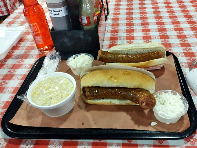 Hot dogs and slaw—the unsung heroes of the barbecue world. This tray isn't just lunch; it's a love letter to simple pleasures done extraordinarily well.