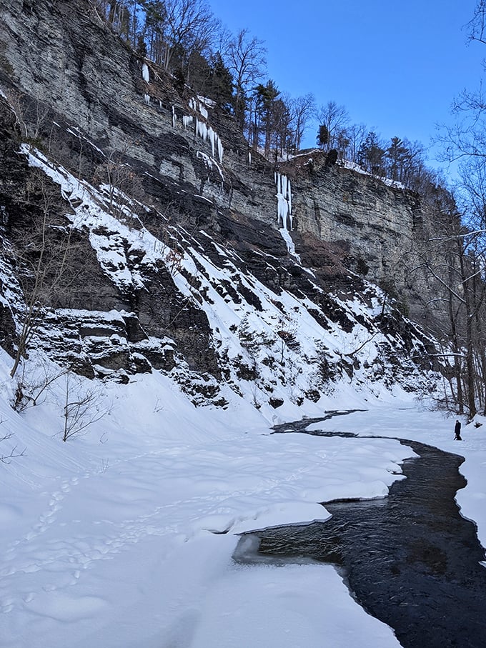 Winter transforms the gorge into a scene from "Frozen"—minus the singing snowman, but with spectacular ice formations that would make Elsa jealous.