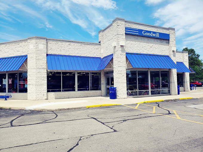 Morning light catches the windows of this thrift destination where shopping and community support go hand in hand. 