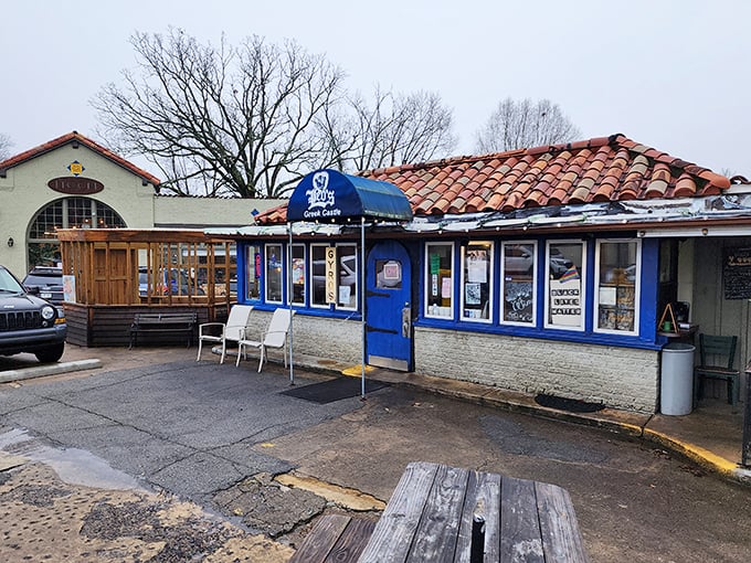 The blue-trimmed façade of Leo's Greek Castle stands like a Mediterranean mirage in Little Rock's Hillcrest neighborhood, promising authentic flavors behind its humble doors.