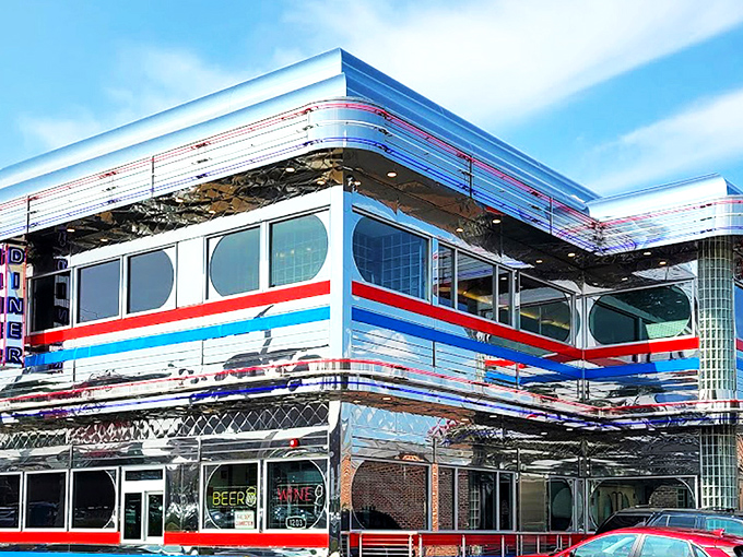 The gleaming chrome exterior of Goobers Diner shines like a beacon of nostalgia, promising a trip back to simpler times when calories didn't count and chrome was king.