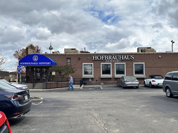 The brick facade of Hofbräuhaus Newport welcomes you with vibrant flower boxes that practically shout, "Come in, we've been expecting you!"