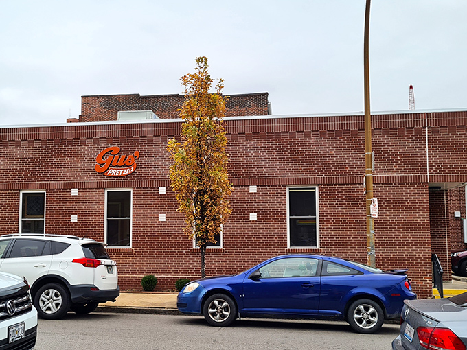 The unassuming brick exterior of Gus' Pretzel Shop stands like a carb-lover's Fortress of Solitude, quietly promising twisted delights within.
