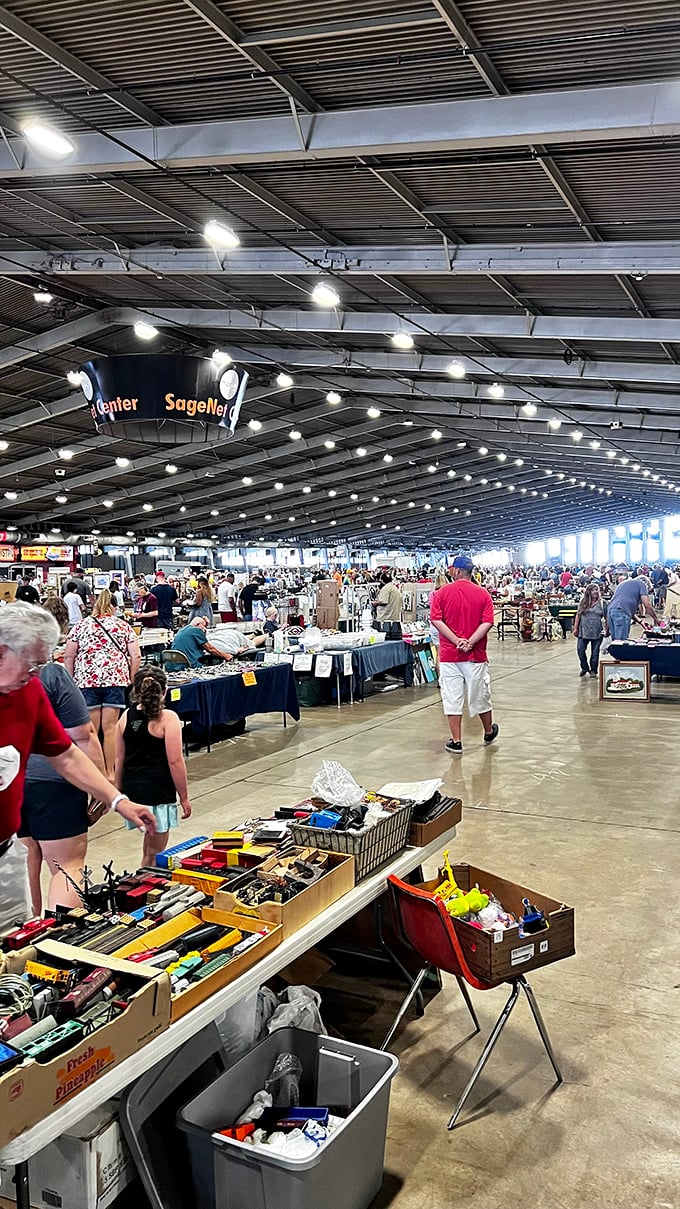 Welcome to treasure hunter's paradise! The Tulsa Flea Market's cavernous interior stretches before you like an archaeologist's dream site, minus the dirt and academic requirements.