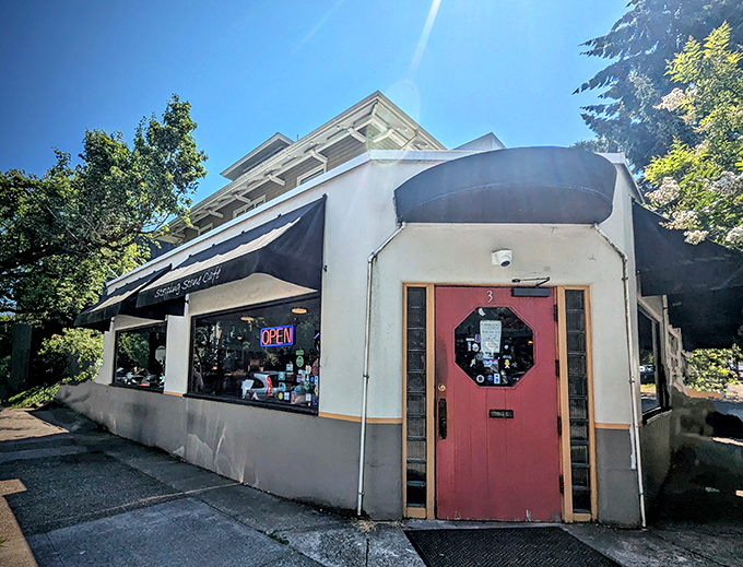 The unassuming red door of Stepping Stone Cafe beckons like a secret portal to breakfast nirvana. Portland's hidden gems often come in modest packages.