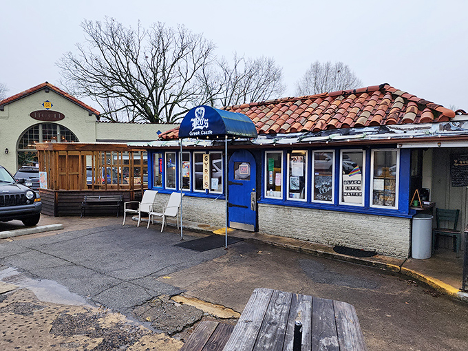 The blue-trimmed façade of Leo's Greek Castle stands like a Mediterranean mirage in Little Rock's Hillcrest neighborhood, promising authentic flavors behind its humble doors.
