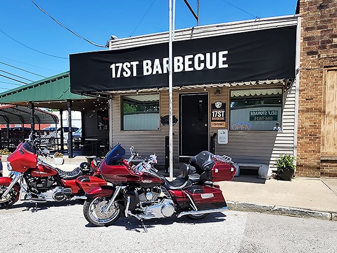 The unassuming exterior of 17th Street Barbecue proves once again that the best BBQ joints don't waste energy on fancy facades when there's meat to be smoked.