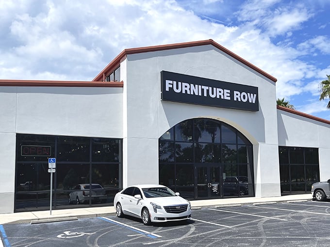 The exterior promises furniture adventures within, like the retail equivalent of "Once upon a time..." but with more recliners and fewer dragons.