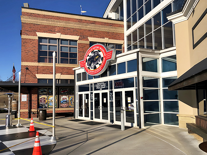 The Georgia Racing Hall of Fame's striking facade welcomes speed enthusiasts with its checkered entrance plaza—like rolling out the red carpet, but for people who prefer burning rubber.