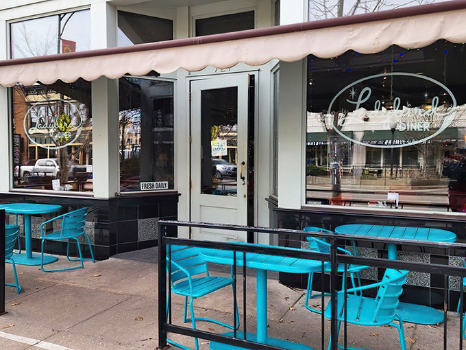 The turquoise chairs outside Ladybird Diner aren't just seating—they're an invitation to slow down and savor life one pancake at a time.
