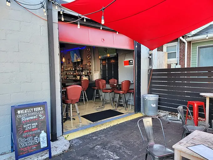 That bright red door isn't just an entrance—it's an invitation to flavor town. Rosemont Station's unassuming exterior hides culinary treasures waiting to be discovered.
