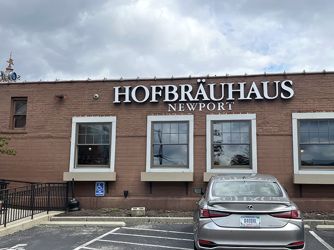 The brick facade of Hofbräuhaus Newport stands proud, like a Bavarian ambassador that somehow landed in Kentucky with all its German dignity intact.