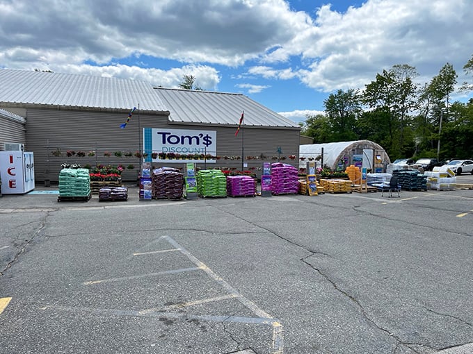 The unassuming exterior of Tom's Discount Store – where retail magic happens without the fancy wrapping. Bargain paradise awaits!