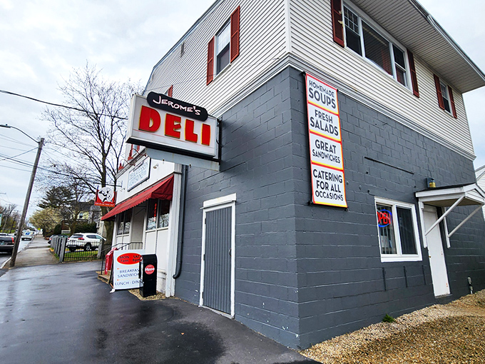 Jerome's classic storefront with its red awning and vintage signage isn't trying to win beauty pageants—it's too busy making extraordinary sandwiches instead.