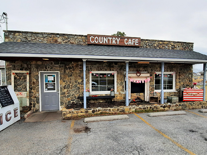 The stone exterior of Country Café stands like a culinary fortress in Harpers Ferry, promising comfort food treasures within those rustic walls.