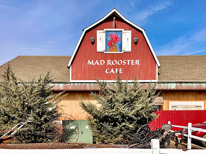 The iconic red barn facade isn't just for show—it's a promise that what's inside will make your morning cluck with delight.