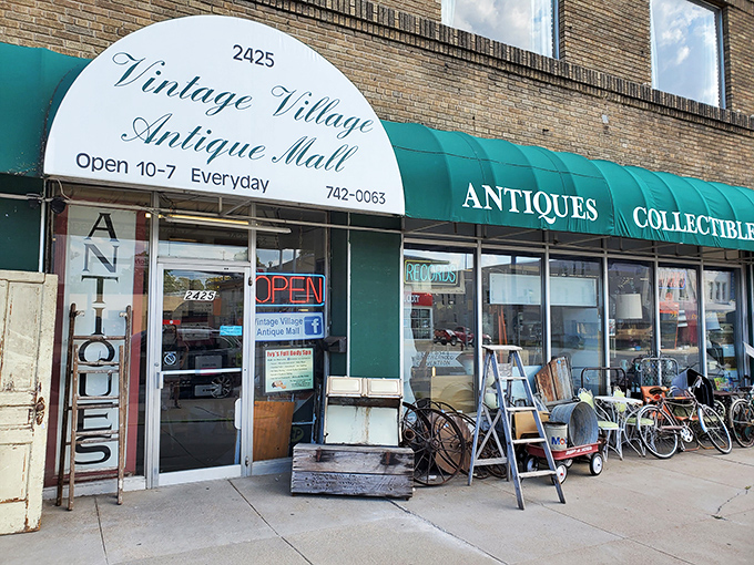 Like a portal to the past, Vintage Village's exterior promises treasure hunting adventures behind its unassuming brick façade.