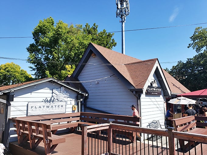 The unassuming exterior of Flatwater belies the culinary treasures within—like finding a Michelin-starred chef cooking in your neighbor's garage.
