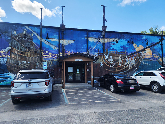 The pirate ship facade isn't just eye-catching—it's a promise of adventure that Big Hoffa's delivers on with every smoky, delicious bite.