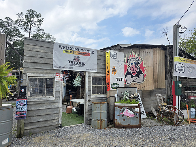 Welcome to BBQ paradise! The Shed's rustic exterior looks like what would happen if a junkyard and comfort food had a beautiful love child.