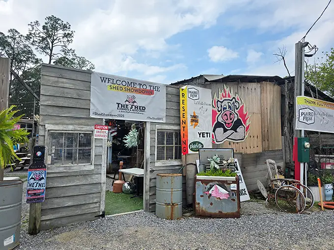 Welcome to BBQ paradise! The Shed's rustic exterior looks like what would happen if a junkyard and comfort food had a beautiful love child.