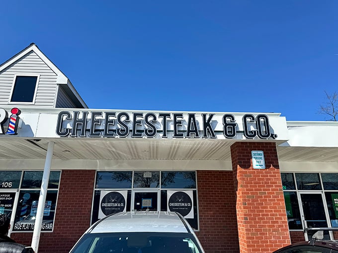 The bold signage announces your arrival at cheesesteak paradise. No fancy frills needed when what's inside speaks volumes. 