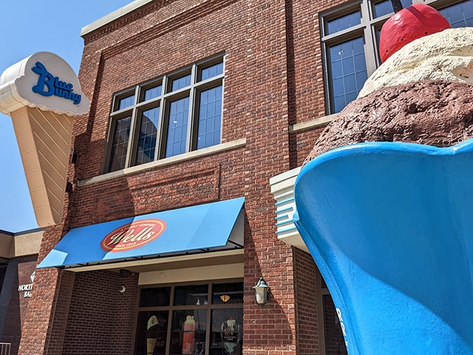 The brick façade of Wells Visitor Center stands proudly in downtown Le Mars, with that giant ice cream cone sculpture practically winking at passersby.