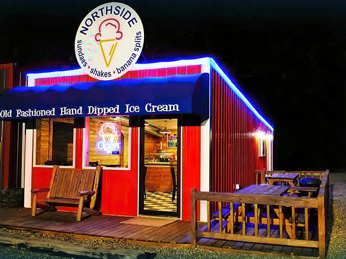The cowboy statue and giant ice cream cone aren't just landmarks—they're sentinels guarding the gateway to frozen paradise in Broken Bow.
