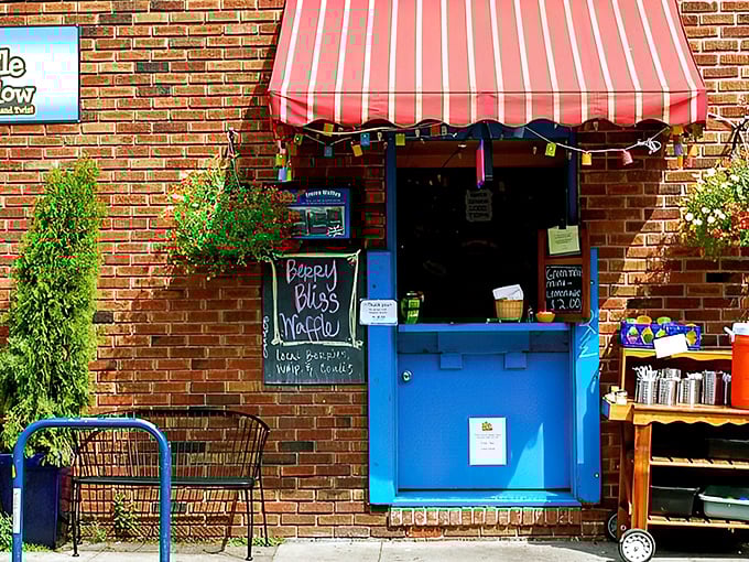 The iconic red awning and bright blue window frame announce Portland's waffle wonderland like a beacon for the breakfast-obsessed.
