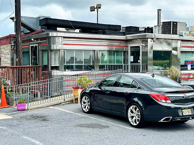 The gleaming stainless steel exterior of Route 30 Diner stands like a time capsule under Pennsylvania skies, promising comfort food that transcends decades.