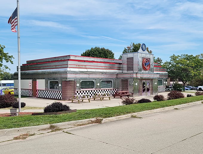 That classic chrome and red exterior whispers promises of comfort food perfection awaiting inside. 