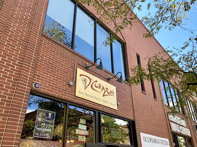 Brick, bold, and unabashedly confident – D'Corazon's exterior makes a simple promise with its "Best Mexican Food in LODO" claim that the kitchen fully intends to keep.