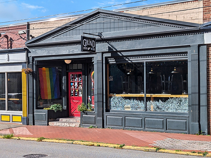 The unassuming storefront of The Grind beckons from Morgantown's brick sidewalks like a caffeine-fueled lighthouse for weary travelers.