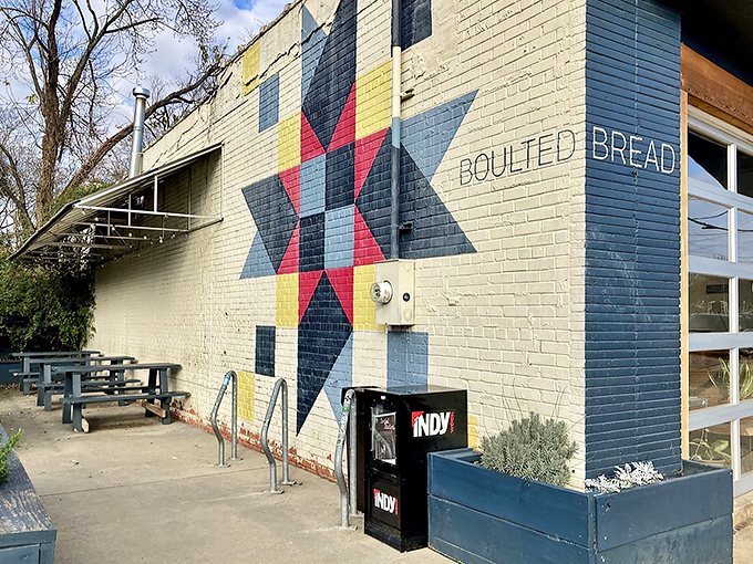 Impossible to miss with its bold geometric mural, Boulted Bread's exterior isn't just Instagram-worthy—it's an artistic prelude to the culinary masterpieces waiting inside.