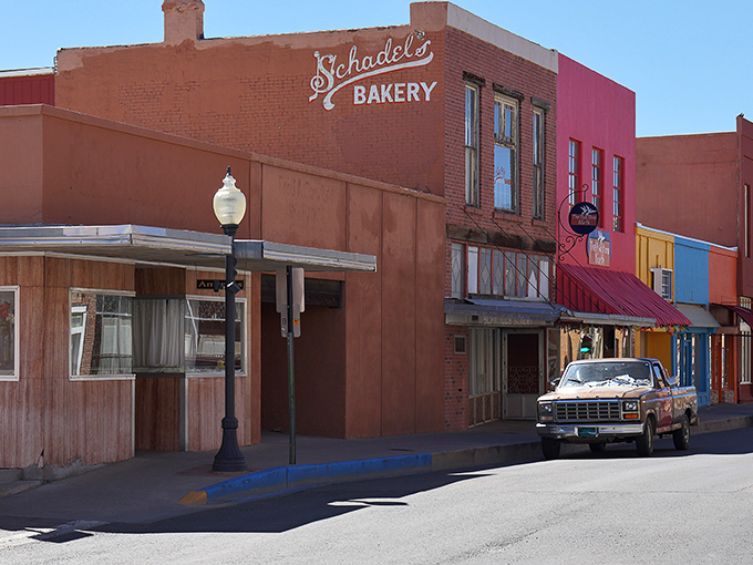 Downtown Silver City stretches before you like a movie set where the Wild West meets artistic revival, complete with historic storefronts and mountain-framed horizons.