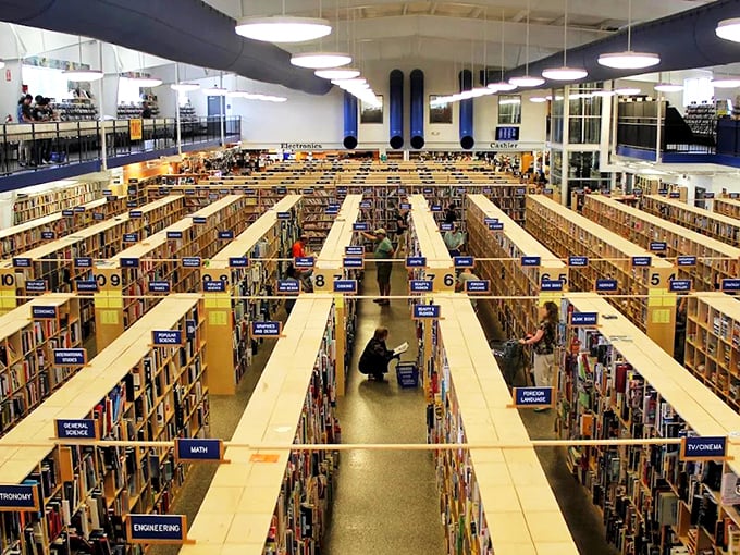 McKay's music section is a vinyl lover's paradise, where forgotten albums and hidden gems await discovery in meticulously organized rows.