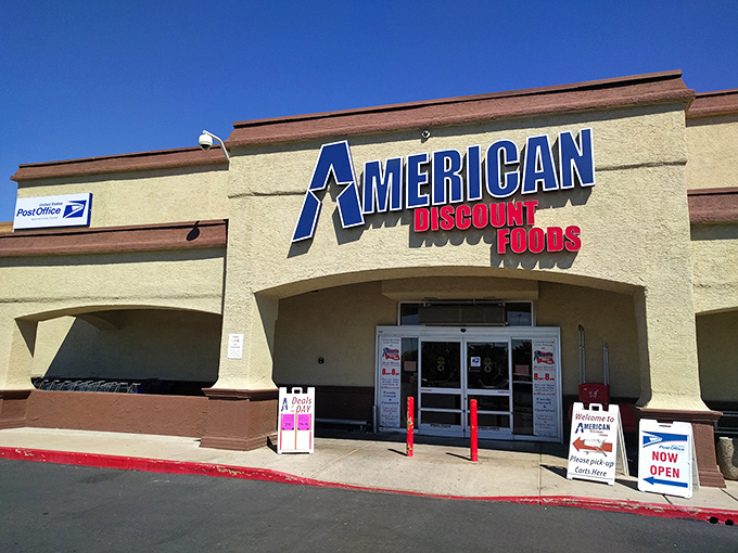 The unassuming exterior of American Discount Foods in Mesa hides a treasure trove of bargains within. Desert sunshine can't outshine these deals!
