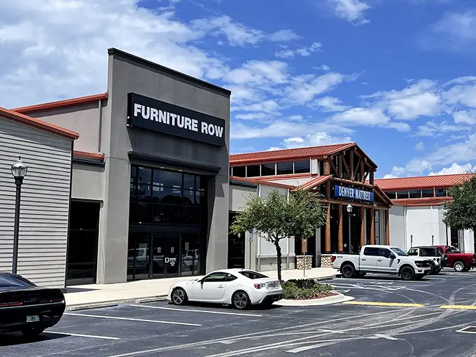 The exterior promises furniture adventures within, like the retail equivalent of "Once upon a time..." but with more recliners and fewer dragons.