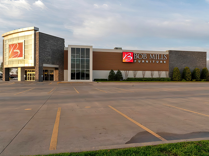 The iconic red "B" logo welcomes you like an old friend. This isn't just furniture shopping—it's the beginning of a home transformation adventure.