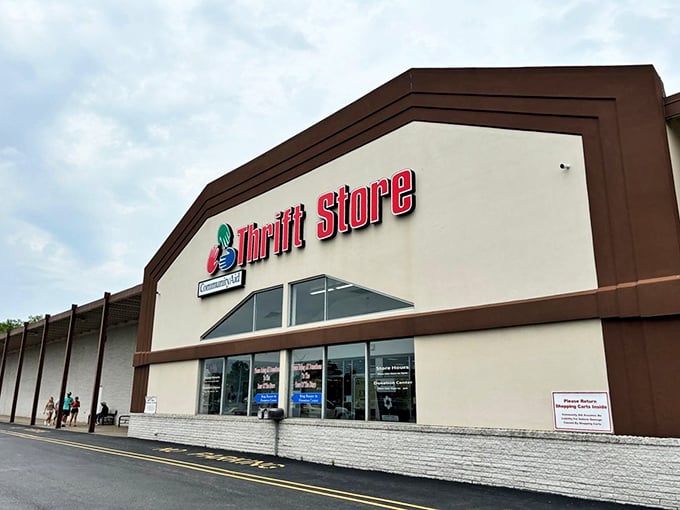 The mothership of secondhand treasures beckons with its bold red signage, promising adventures in vintage hunting that'll make your wallet smile.