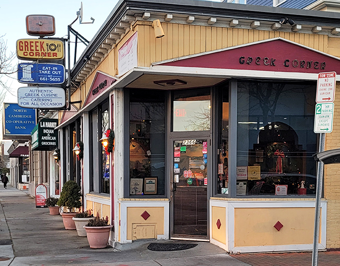 The unassuming yellow façade of Greek Corner stands like a beacon of Mediterranean promise on Massachusetts Avenue. Culinary treasures await inside!