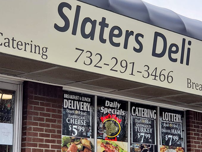 The unassuming brick façade of Slater's Deli hides culinary treasures within, like finding a Michelin star behind a convenience store sign.