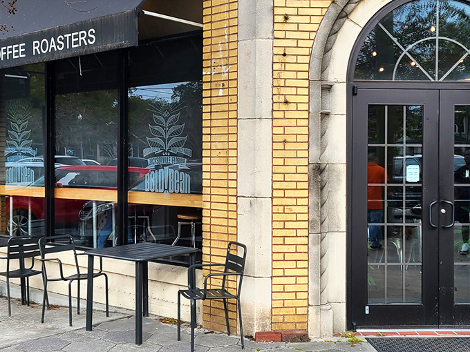 Bold Bean's unassuming brick exterior with navy awnings is like that friend who dresses simply but always has the most interesting stories to tell.