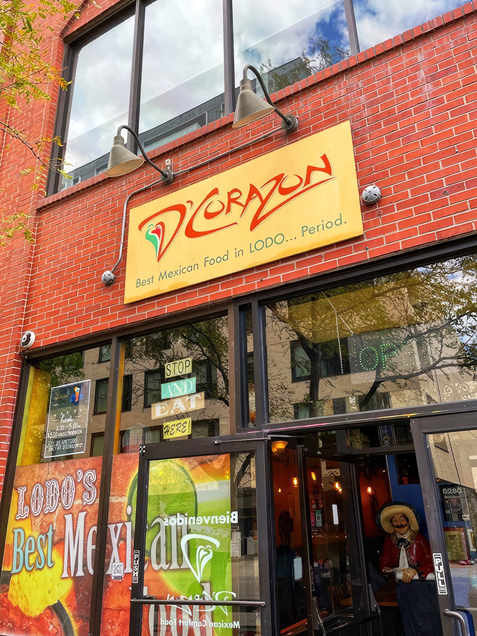 Brick, bold, and unabashedly confident – D'Corazon's exterior makes a simple promise with its "Best Mexican Food in LODO" claim that the kitchen fully intends to keep.