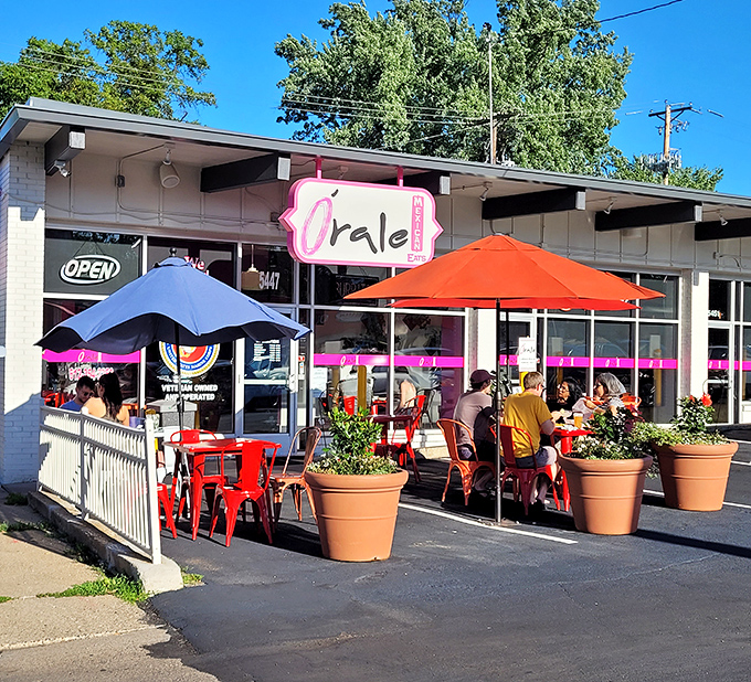 The pink sign beckons like a neon promise of flavor – Órale's modest exterior hides Minneapolis's most vibrant Mexican culinary adventure.