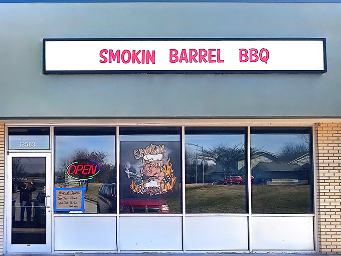 The unassuming storefront that houses barbecue greatness. Like finding a diamond in a strip mall, Smokin Barrel's exterior promises smoky treasures within.