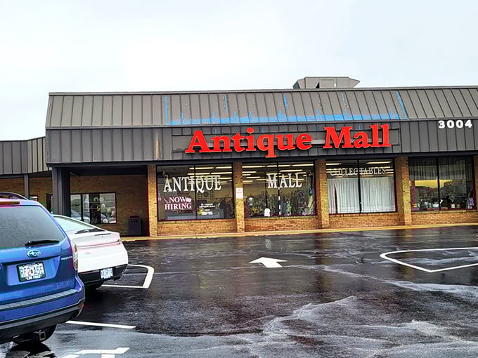 The unassuming brick facade hides a universe of treasures inside—like finding Narnia in a strip mall parking lot.