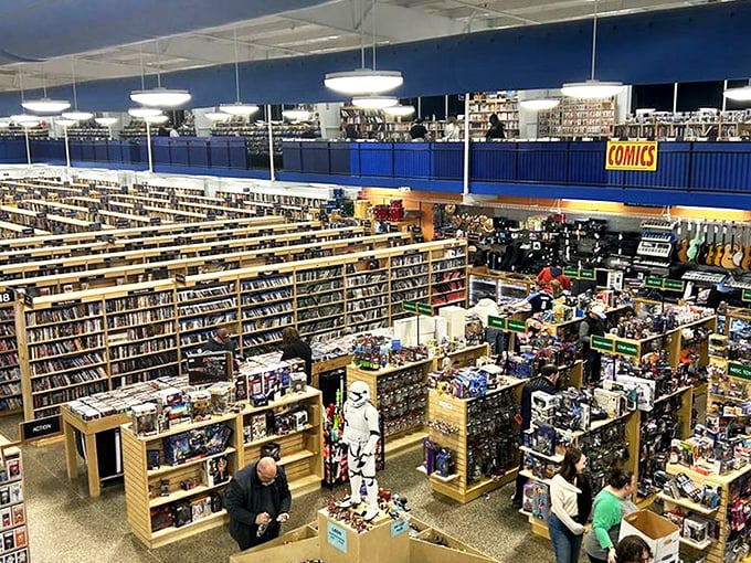 McKay's music section is a vinyl lover's paradise, where forgotten albums and hidden gems await discovery in meticulously organized rows.